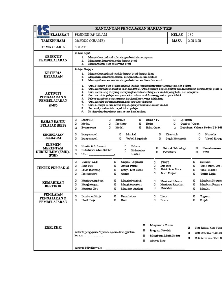 Contoh RPH Ibadah Solat | PDF