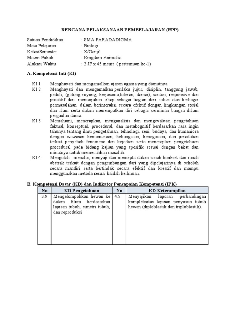 RPP Animalia | PDF | Sains & Matematika