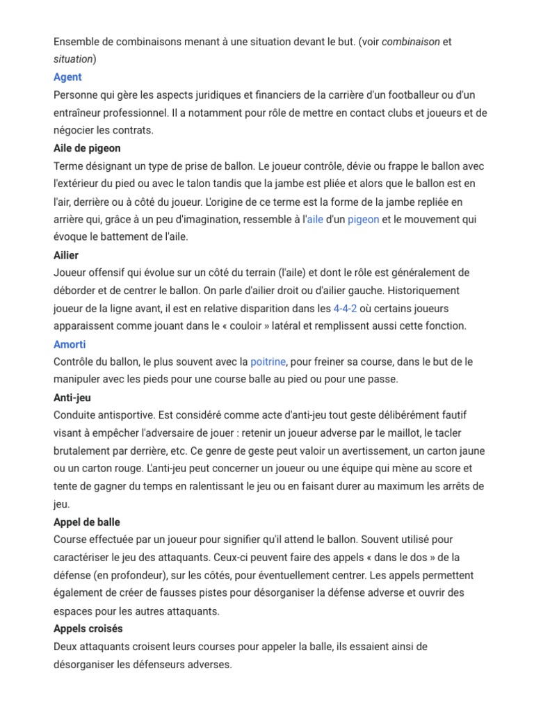 Lexique du Football et Terminologie | PDF | Défenseur (football) | Jeu ...