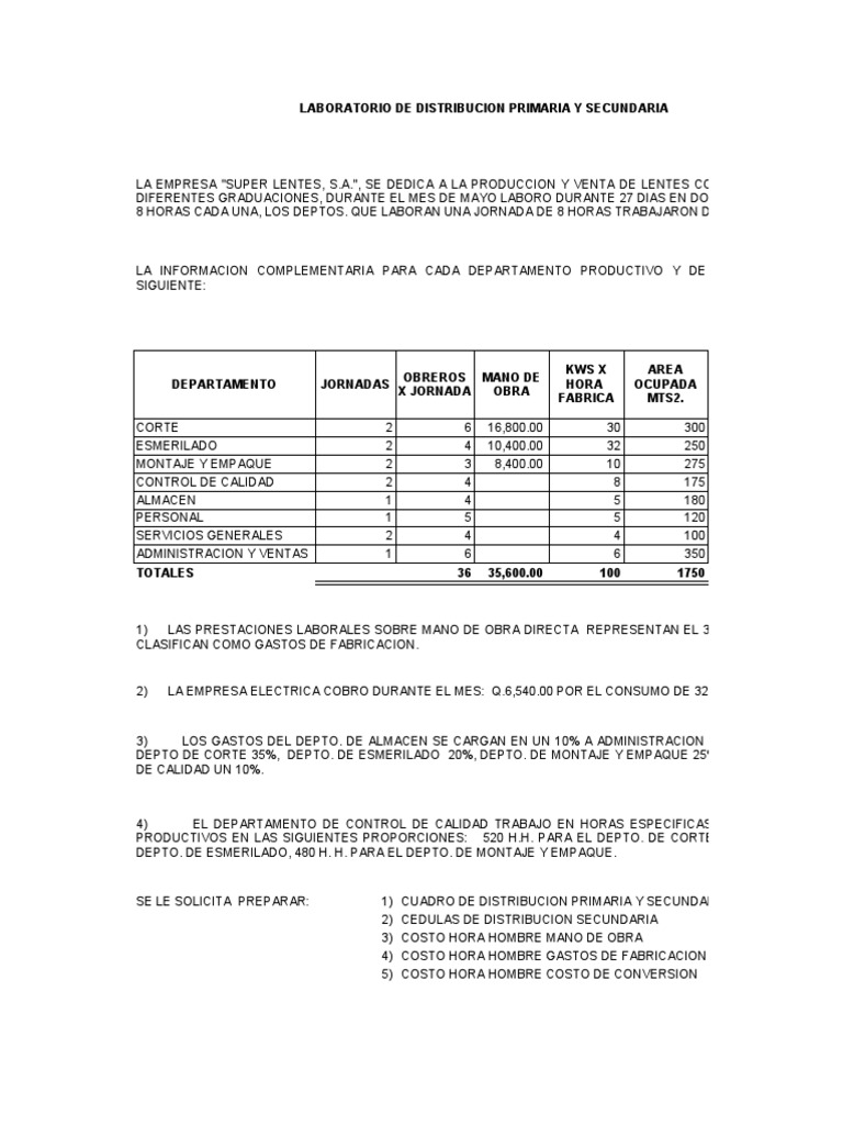 Laboratorio de Distribucion Primaria. | PDF | Economias | Business