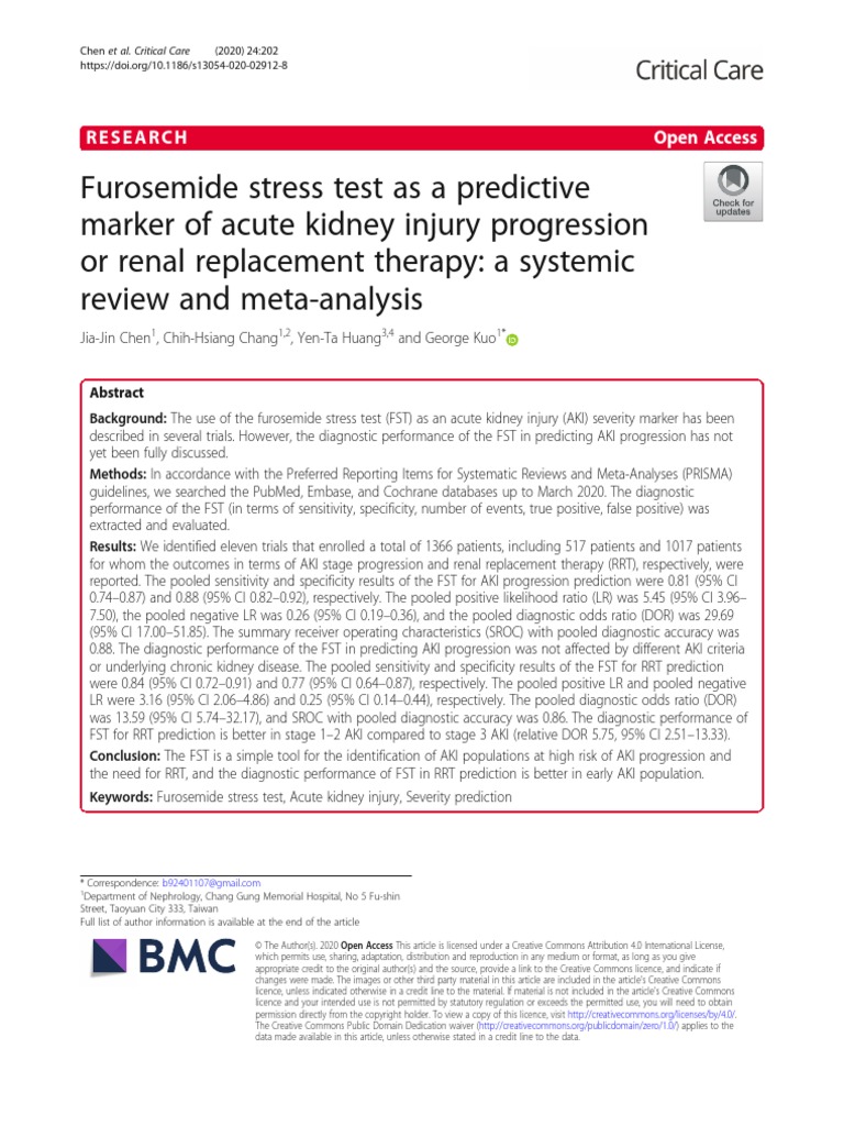 Furosemide Stress Test As A Predictive Marker of Acute Kidney Injury ...