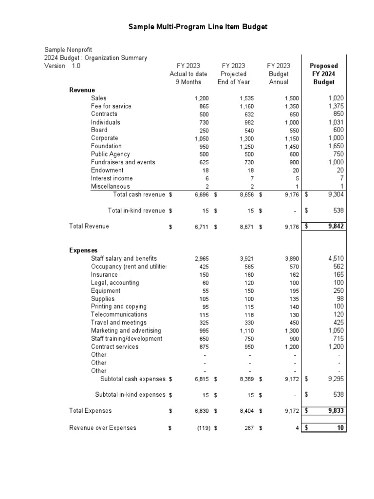 Nonprofit Multi-Program Budget Sample | PDF | Revenue | Nonprofit ...