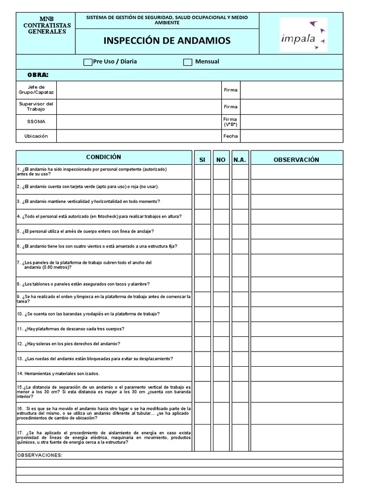 Inspección de Andamios | PDF | Andamio