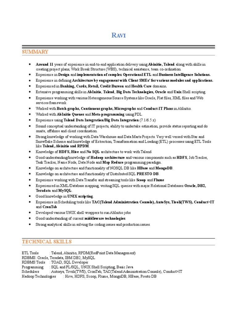 An Experienced Data Professional with Extensive Skills in Data Integration, ETL Development and ...