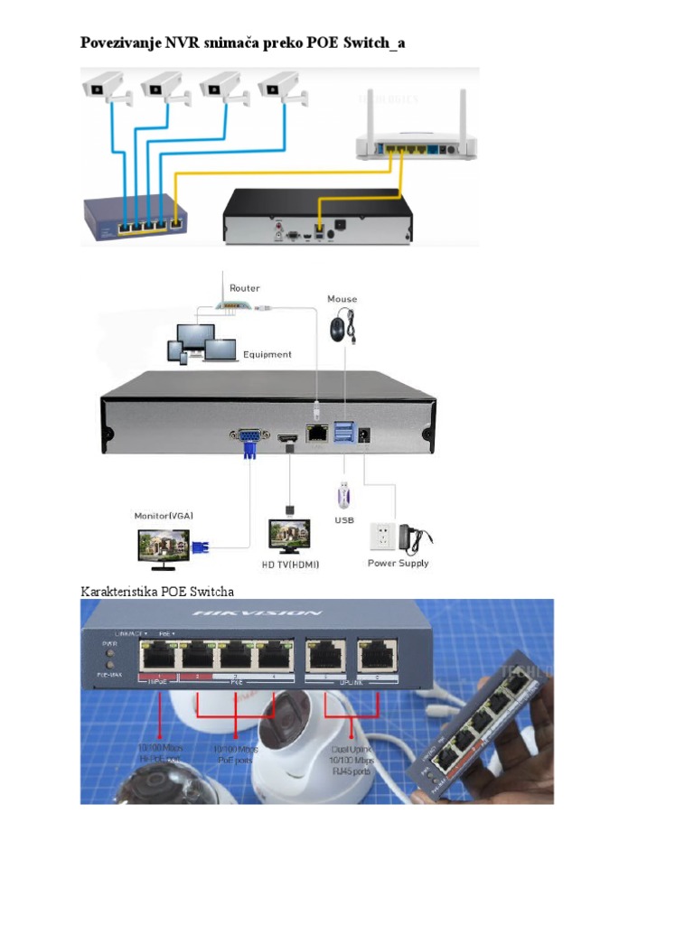 Povezivanje NVR Snimača Preko POE Switch | PDF