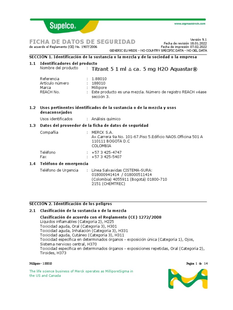 Ficha de Seguridad Titran | PDF | Agua | Toxicidad