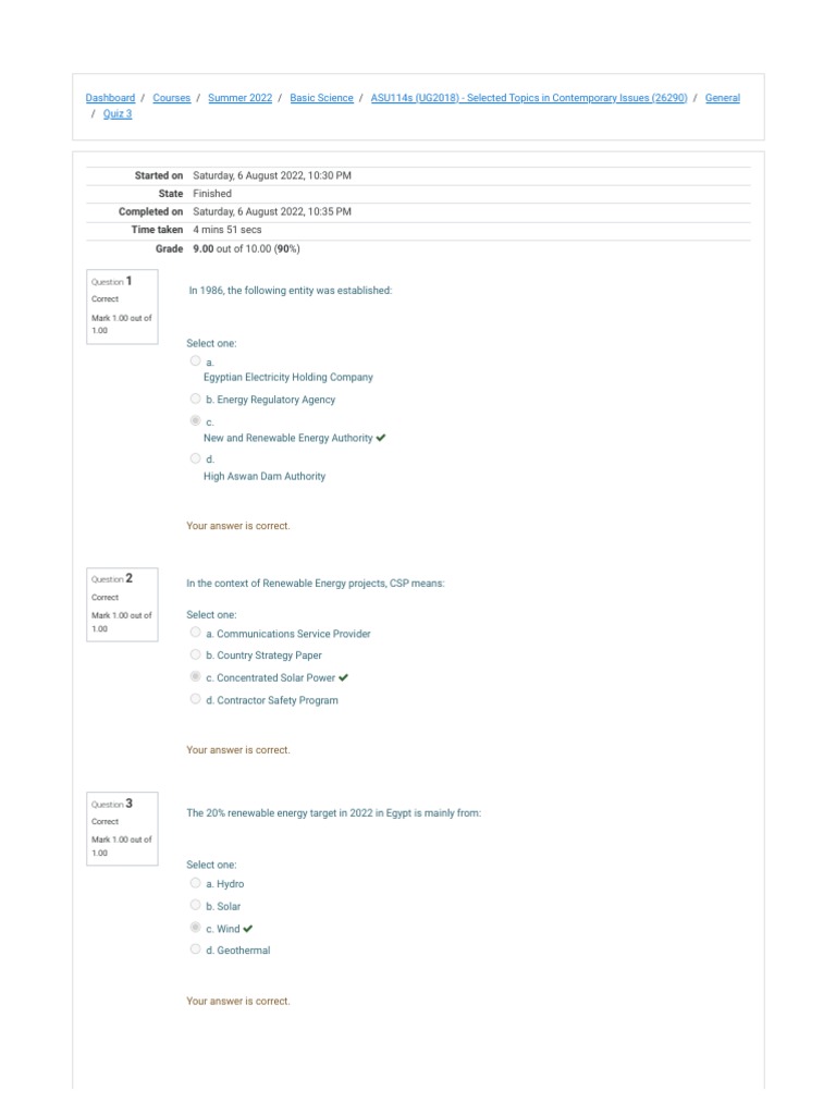 Quiz 3 - Final | PDF | Renewable Energy | Solar Power