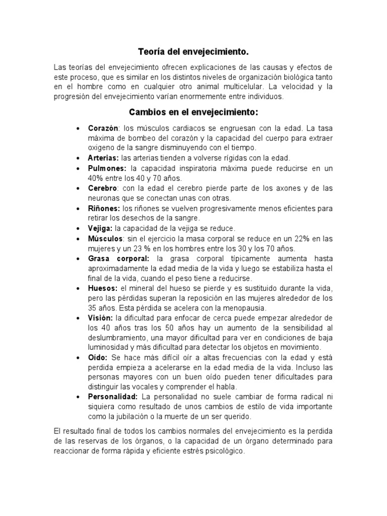 5 Teoría Del Envejecimiento. | PDF | Envejecimiento | Biología