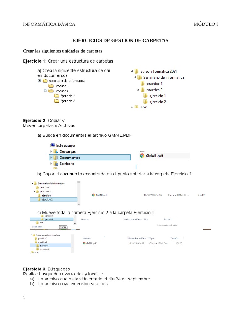 Ejercicios prácticos de gestión de carpetas y archivos en informática ...