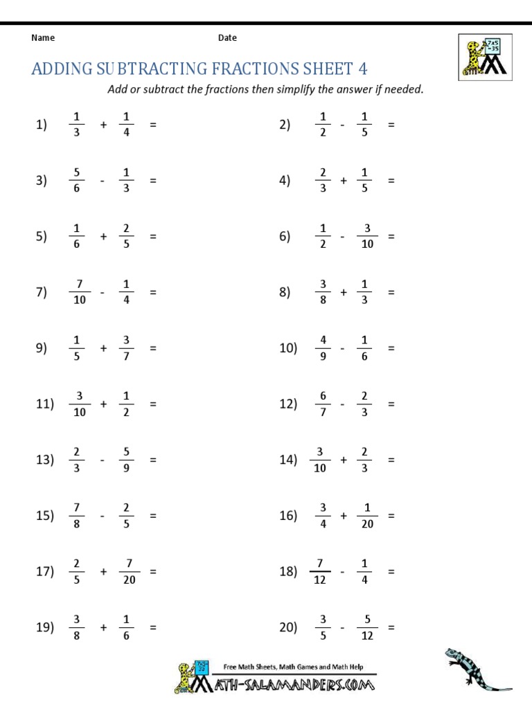 Adding Subtracting Fractions 4 | PDF | Mathematics | Arithmetic