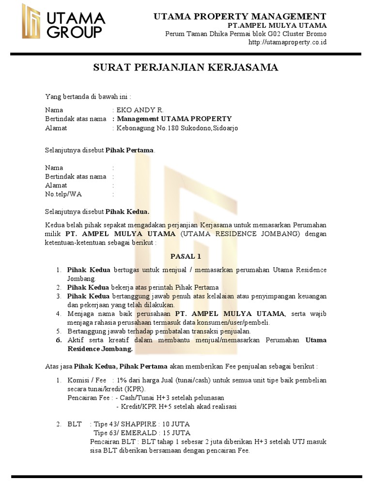 Surat Perjanjian Kerjasama Freelance | PDF