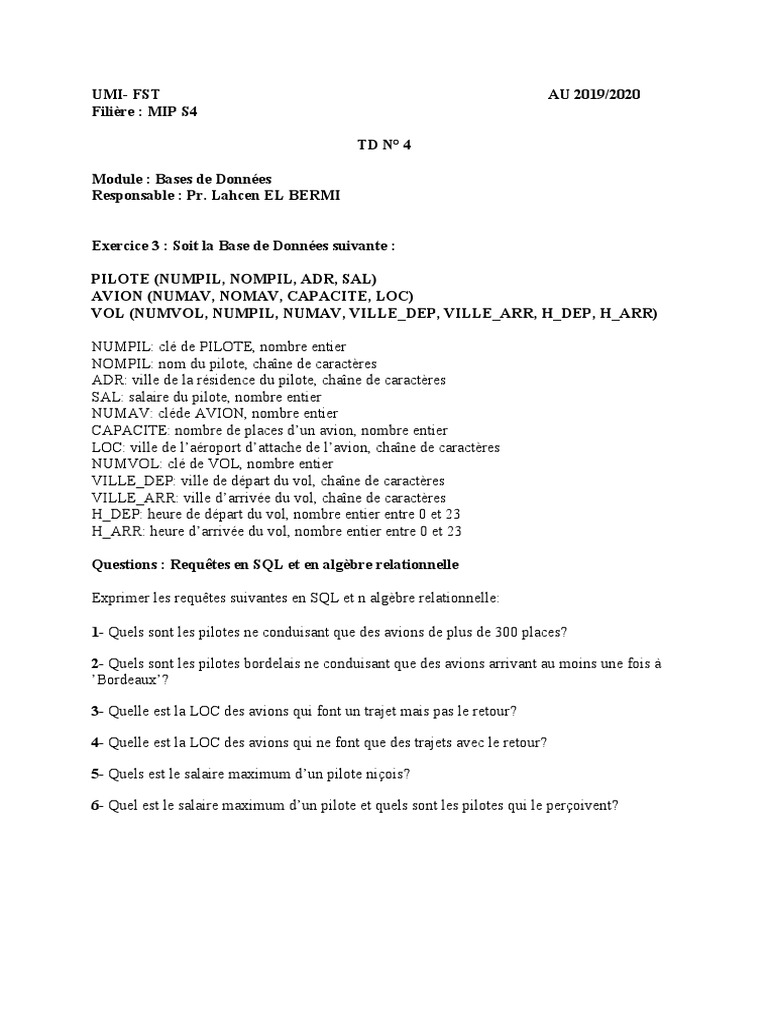 TD4 BDD S4 | PDF | Ordinateurs | Technologie et ingénierie