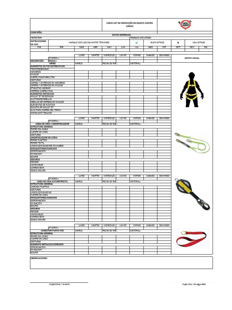 Check List de Inspección de Equipo Contra Caídas | PDF