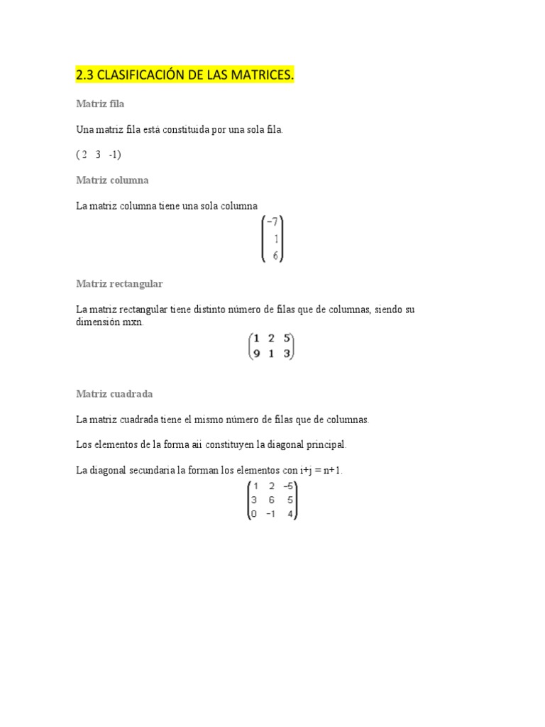 2.3 Clasificacion de Las Matrices | PDF