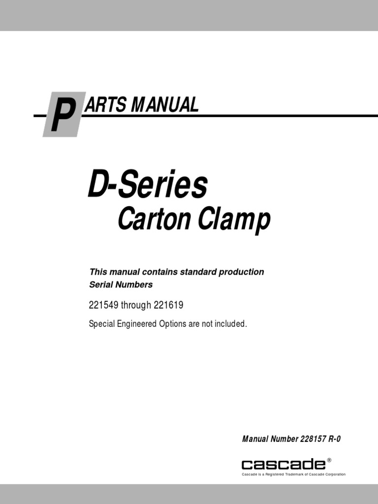 Cascade D-Series Carton Clamp Manual | PDF | Piston | Screw
