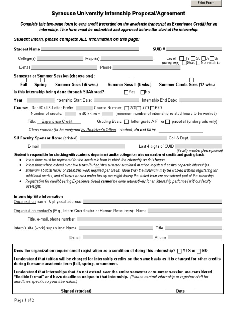 Internship Proposal Agreement Template | PDF | Internship | Job Hunting