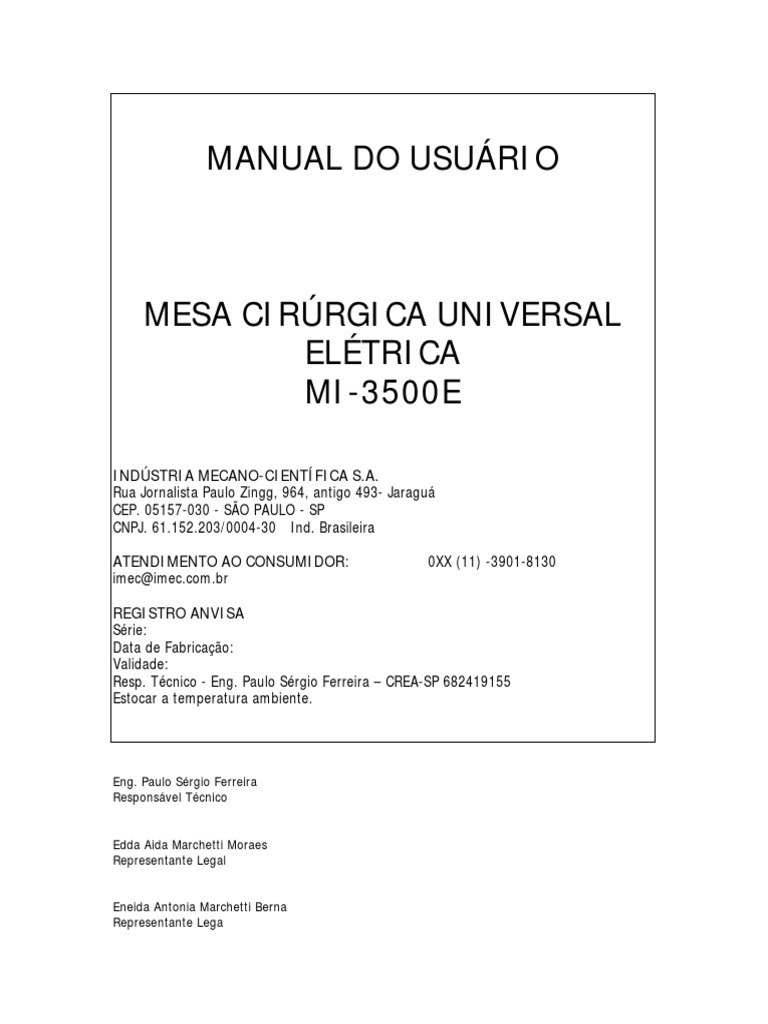 Manual MESA CIRURGICA MI3500 E | PDF | Embalagem e rotulagem