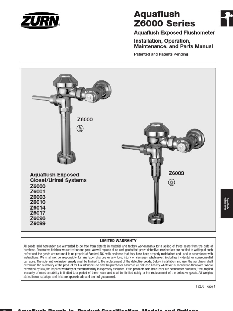 Zurn Aquaflush z6000 Manual | PDF | Valve | Pipe (Fluid Conveyance)