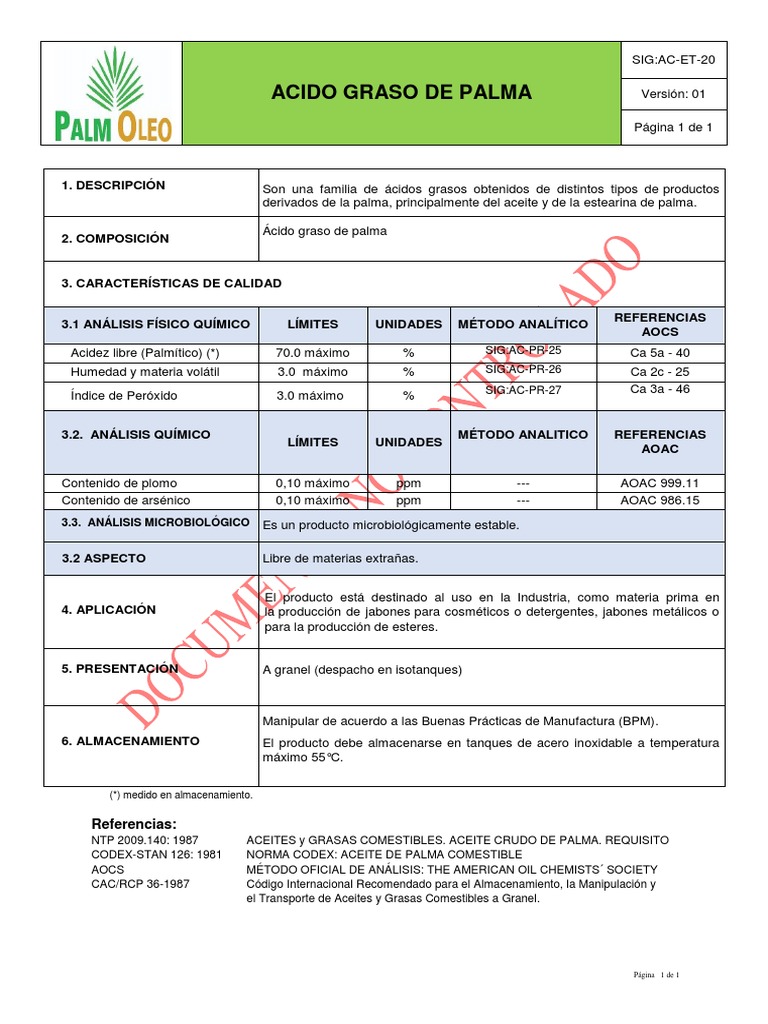 Acido Graso de Palma FT | PDF | Petróleo | Compuestos químicos