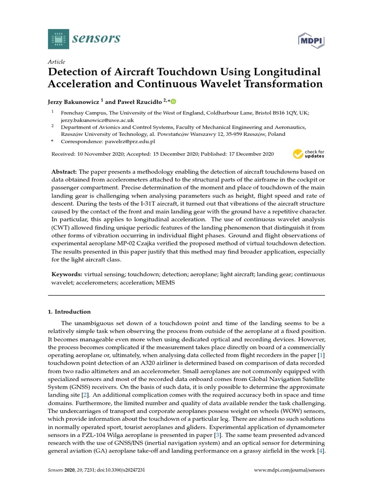 Detection of Aircraft Touchdown Using Longitudinal Acceleration and ...