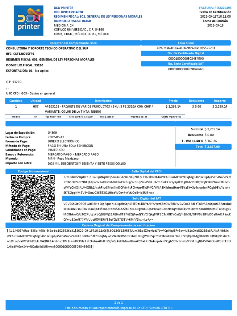 1 de 1 Este Documento Es Una Representación Impresa de Un CFDI. Version CFDI 4.0 | PDF | Mercado ...