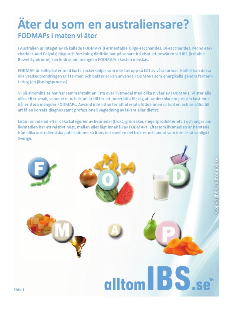 Fodmap Matlista Alltomibs | PDF