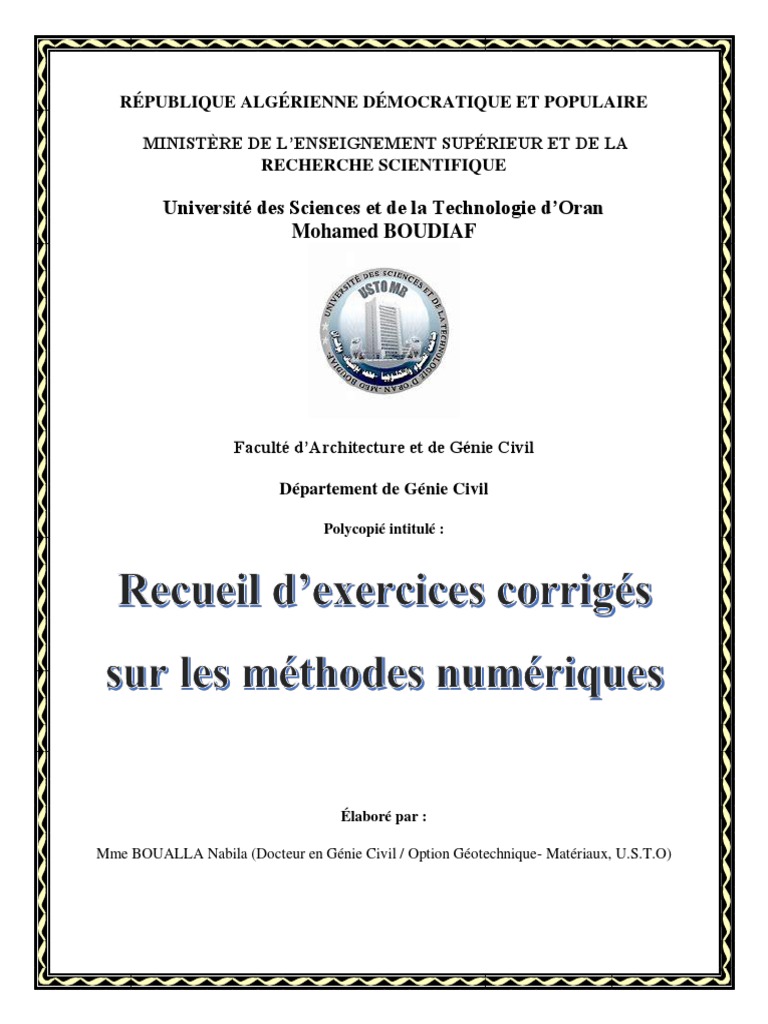 Polycopié Méthodes Numériques | PDF | Équations | Zéro d'une fonction