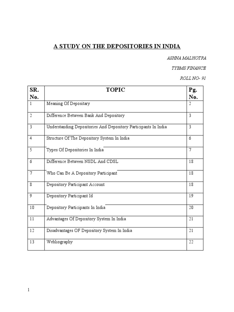 A Study On The Depositories in India | PDF | Securities (Finance) | Stocks