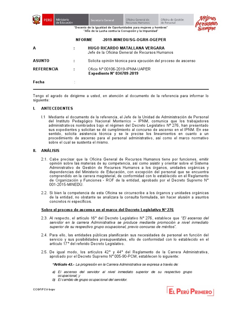 Informe de OGEPER A OGRH - Consulta Del IPNM Sobre Proceso de Ascenso ...