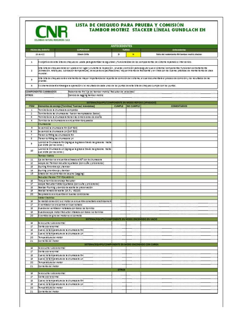 Formato de Pruebas y Comisionamiento | Descargar gratis PDF | Tornillo ...