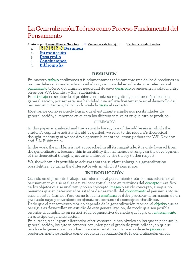 La Generalización Teórica Como Proceso Fundamental Del Pensamiento ...
