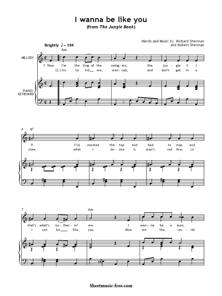 "I Wanna Be Like You Sheet Music" | PDF