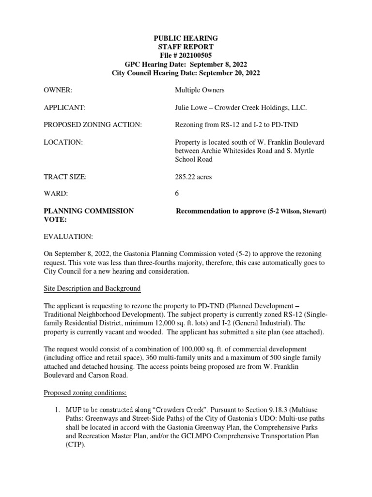 Crowders Creek City Council Document | PDF | Zoning | Land Management