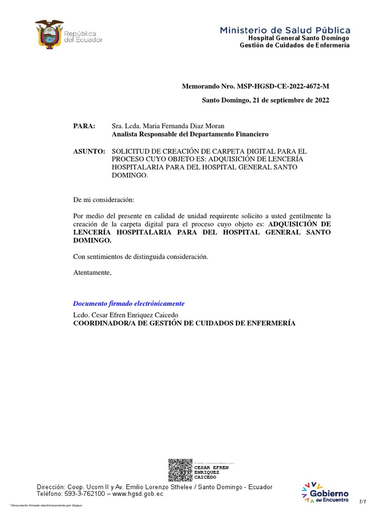 04 Solicitud Creación de Carpeta Digital MSP-HGSD-CE-2022-4672-M | PDF