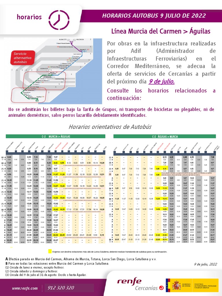44s Horarios Bus Alternativo Linea c2 Renfe 9 Julio 2022 | PDF | Transporte