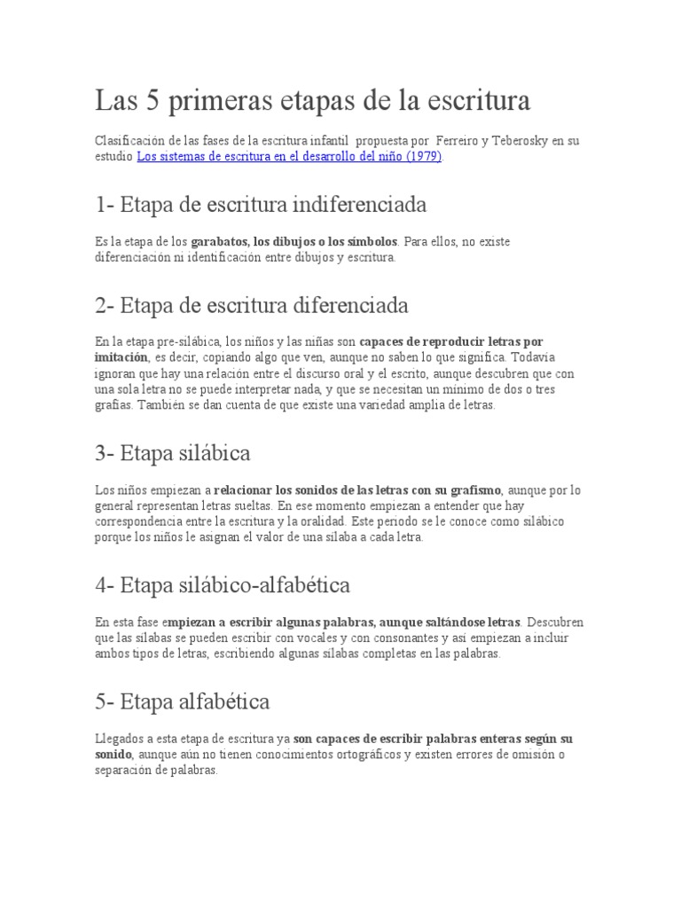 Las 5 Primeras Etapas de La Escritura | PDF | Artes del Lenguaje y ...