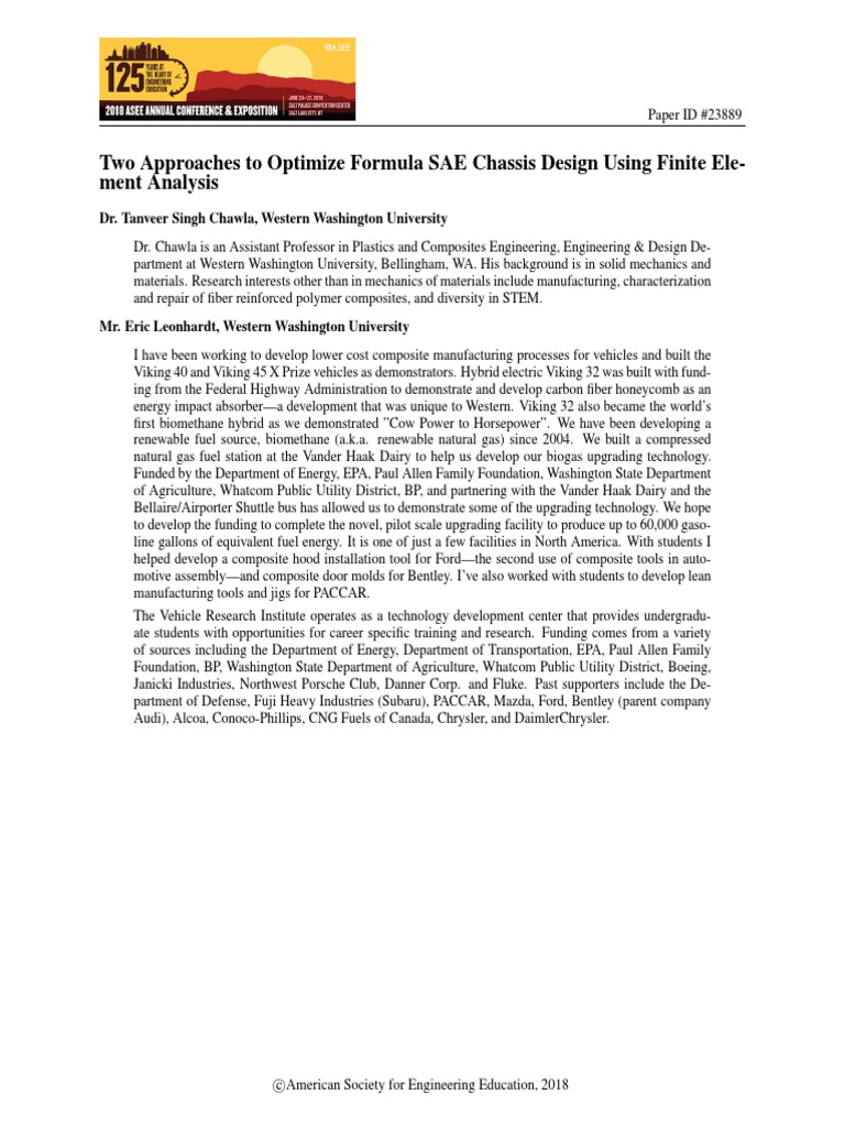 Two Approaches To Optimize Formula Sae Chassis Design Using Finite Element Analysis Pdf