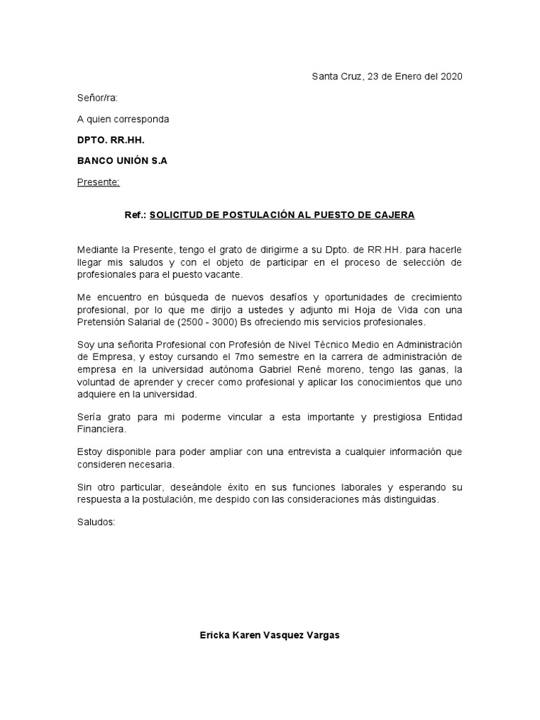 Carta de Postulacion Ericka | PDF