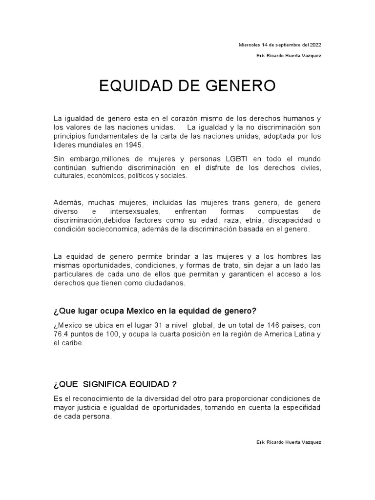 Equidad de Genero. | PDF | Igualdad de género | Estudios de género