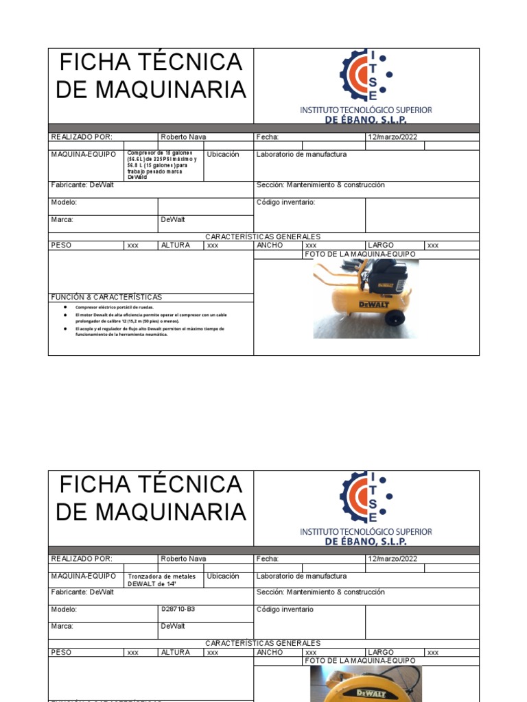Ficha Tecnica de Maquinaria | PDF | Mecanizado | Soldadura Ficha Tecnica de Maquinaria | PDF | Mecanizado | Soldadura