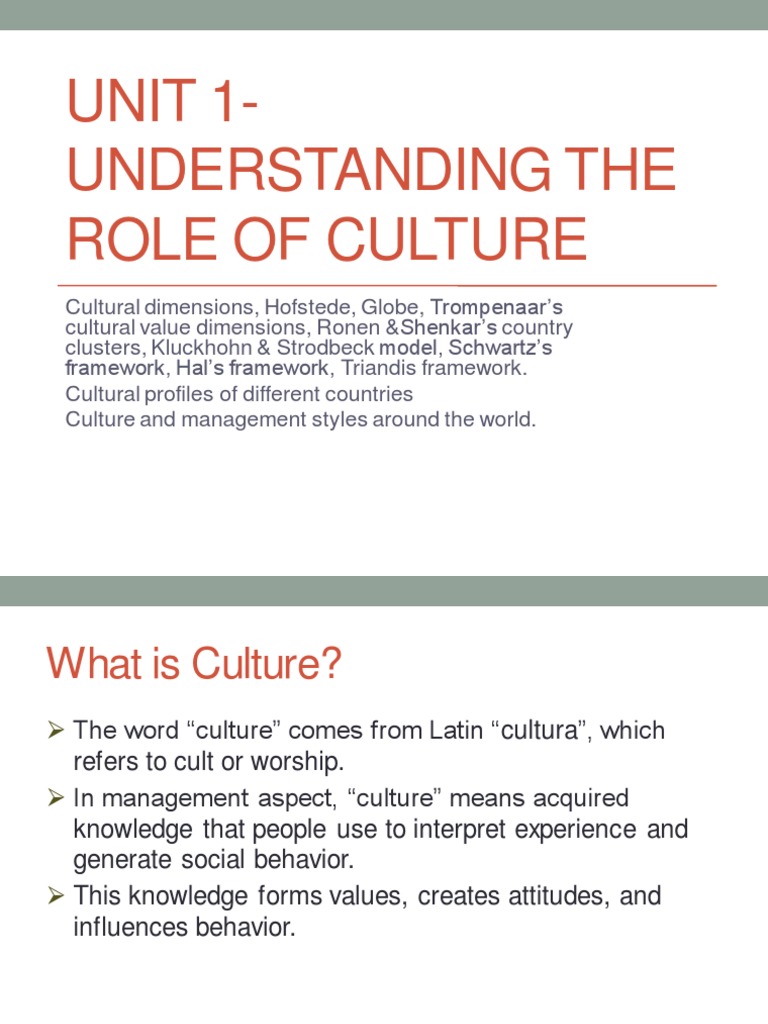 Unit 1 - Understanding The Role of Culture | PDF | Collectivism ...