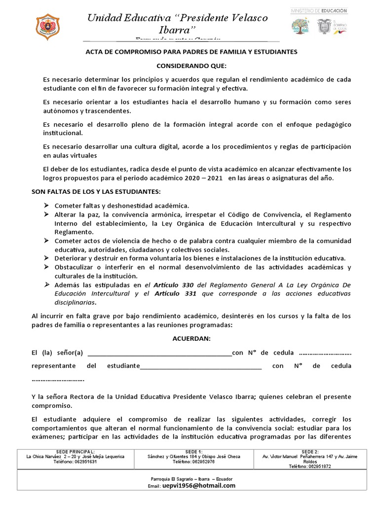 Acta de Compromiso 2020 | PDF | Institución