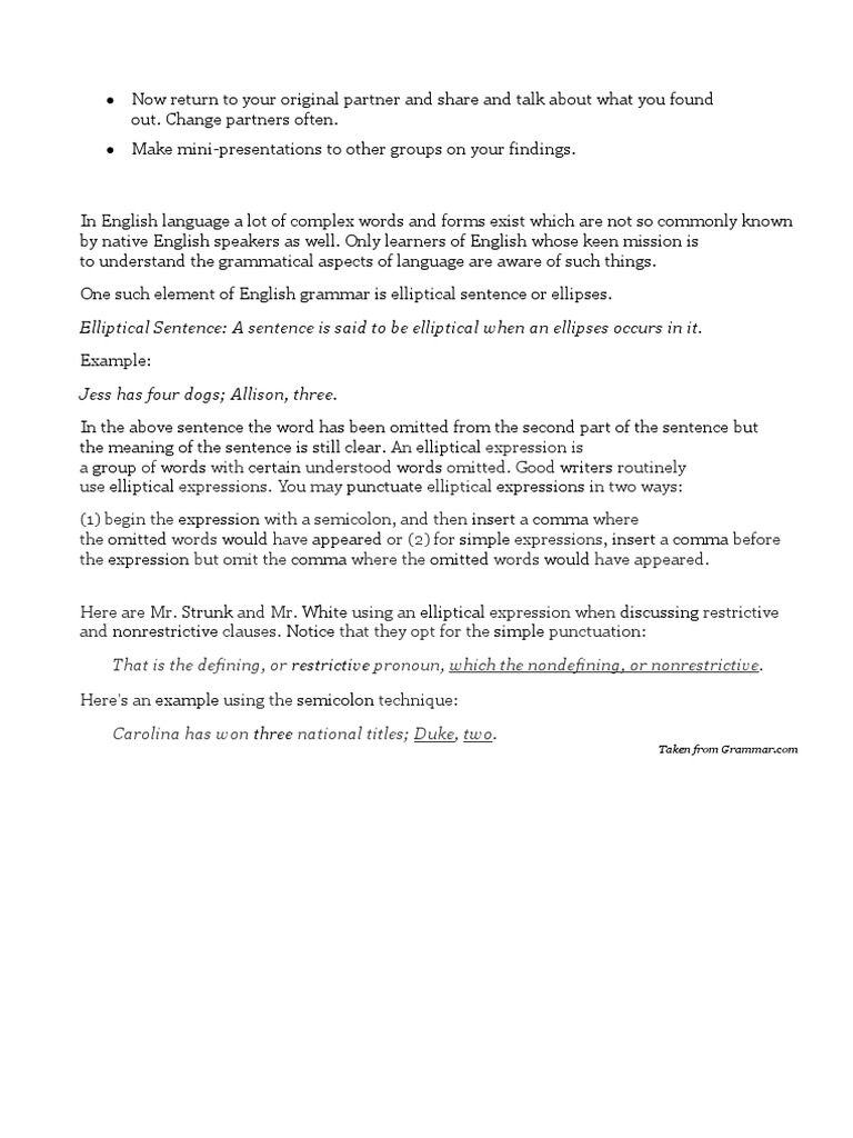 Elliptical Constructions | PDF | Ellipsis | Sentence (Linguistics)