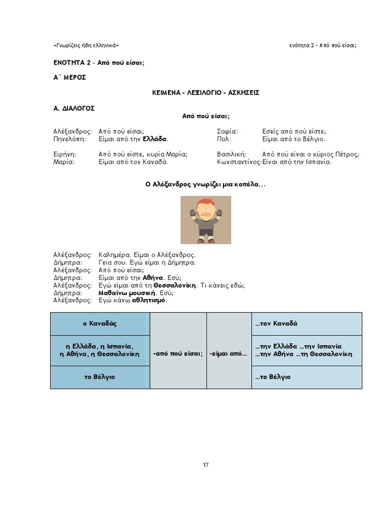 2.ΚΕΙΜΕΝΑ - ΛΕΞΙΛΟΓΙΟ - ΑΣΚΗΣΕΙΣ. -από πού είσαι; Ο Αλέξανδρος γνωρίζει ...