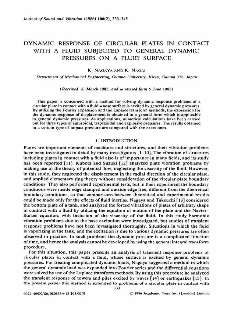 Dynamic Response of Circular Plates in Contact With A Fluid Subjected ...