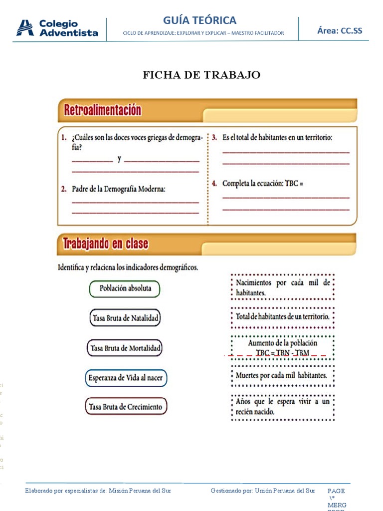 Ficha de Trabajo | PDF | Demografía | Población