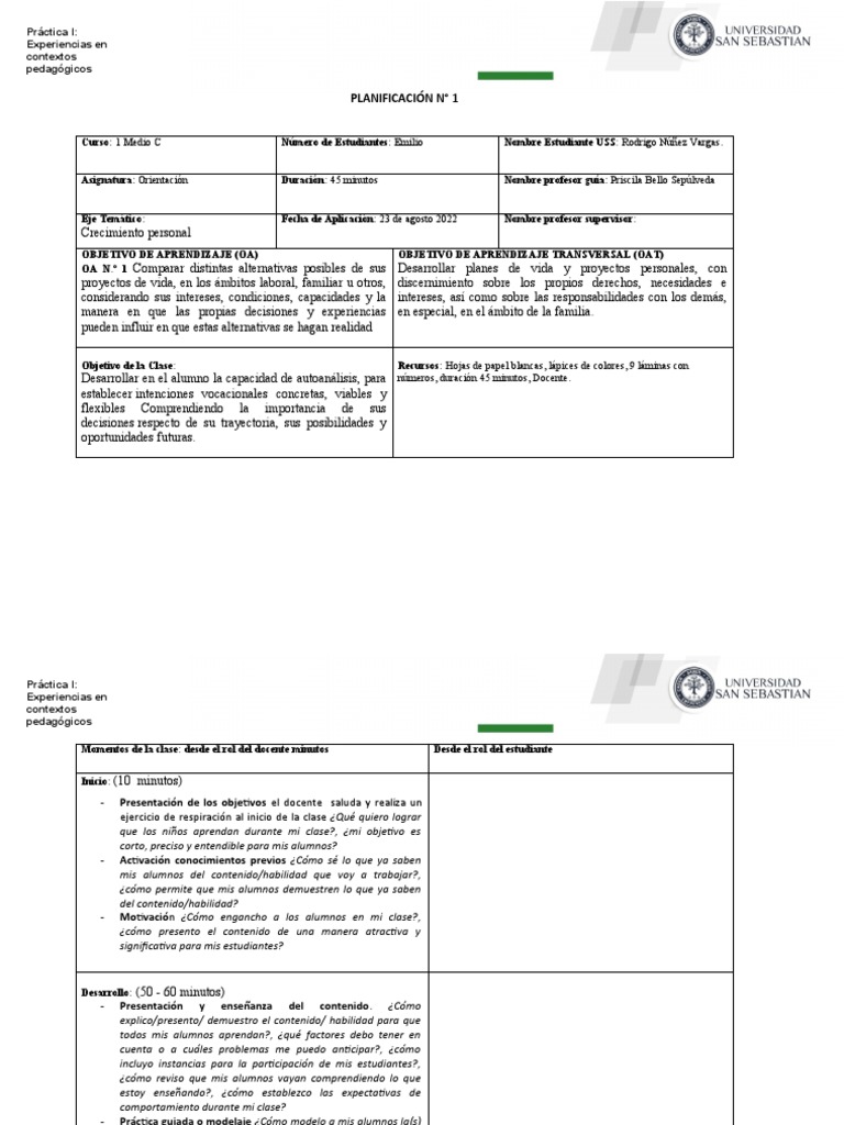 Planificacion Orientacion | PDF | Aprendizaje | Maestros