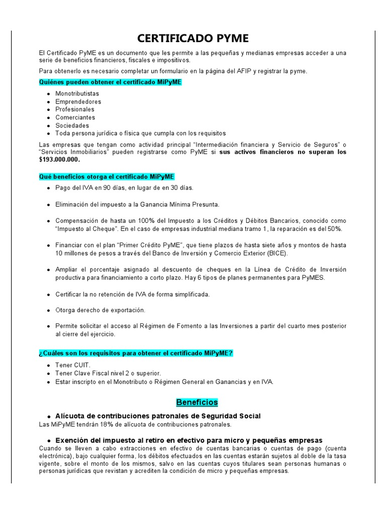 Certificado Pyme | PDF | Pequeñas y medianas empresas | Bancos