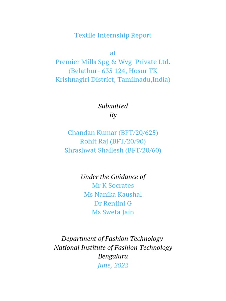 Rohit Raj - Textile Internship Report | PDF | Spinning (Textiles) | Cotton