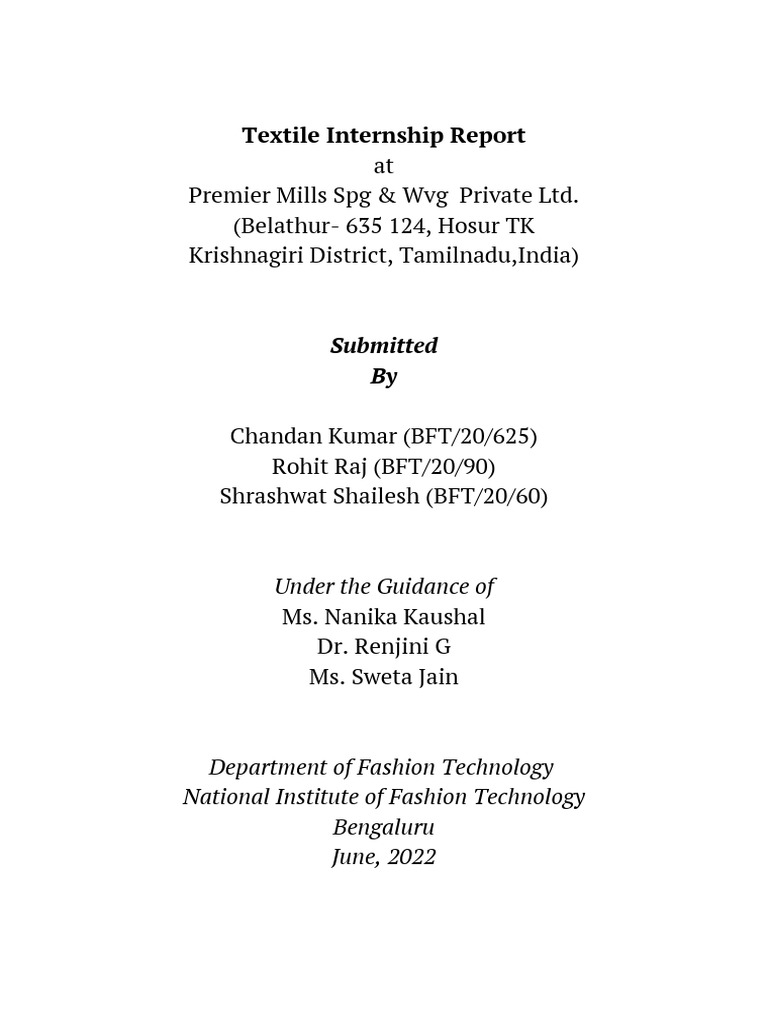 Textile Internship Report 2022 | PDF | Spinning (Textiles) | Cotton